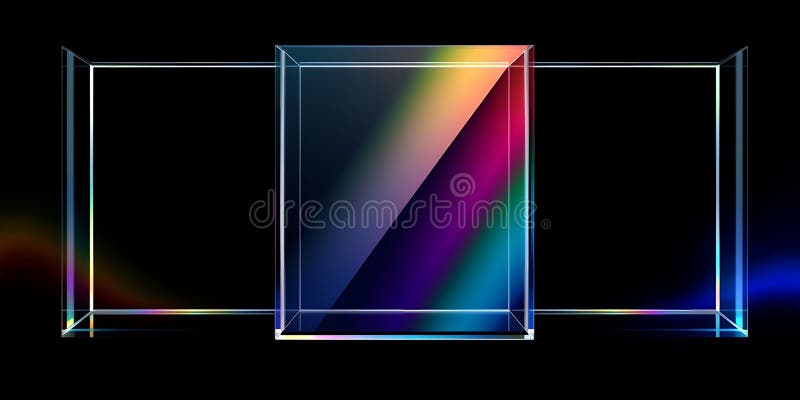 Three Translucent Cubes with Rainbow Gradient Reflections on a Dark ...