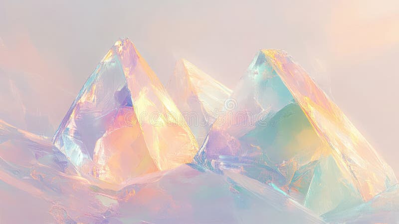 Three Translucent, Iridescent Pyramids on a Soft, Pastel Background ...