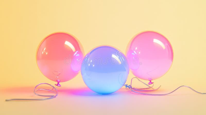 Three Translucent Pastel Balloons, Pink and Blue, Illuminated Fr Stock ...