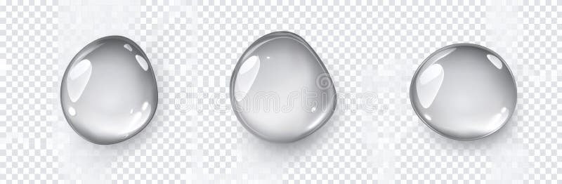 Three Translucent Water Droplets on Transparent Background Stock ...