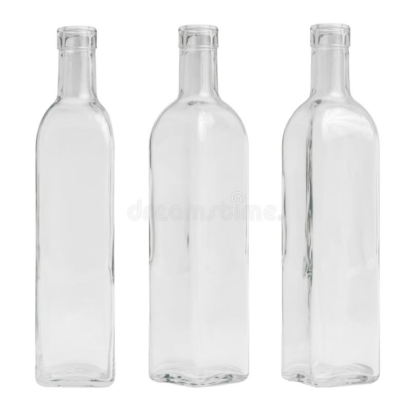 The Three Transparent Glass Bottles on a White Background Stock Image ...