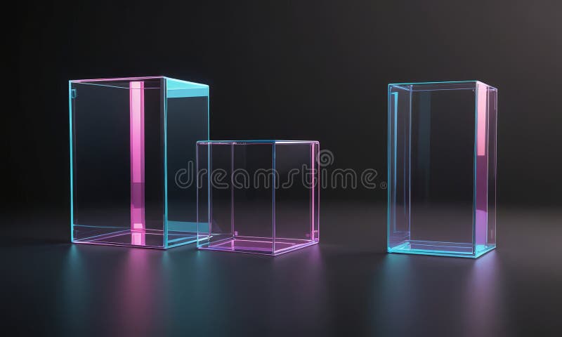 Three Transparent Glass Cubes, Each with Unique Color Gradient, are ...