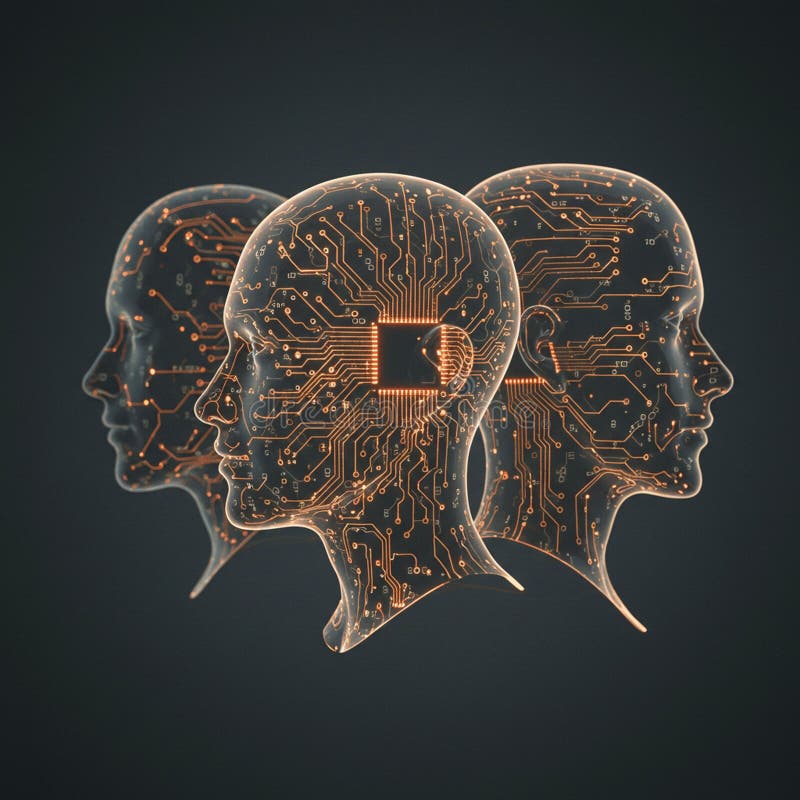 Three Transparent Human Heads are Aligned Side by Side, Each Featuring ...