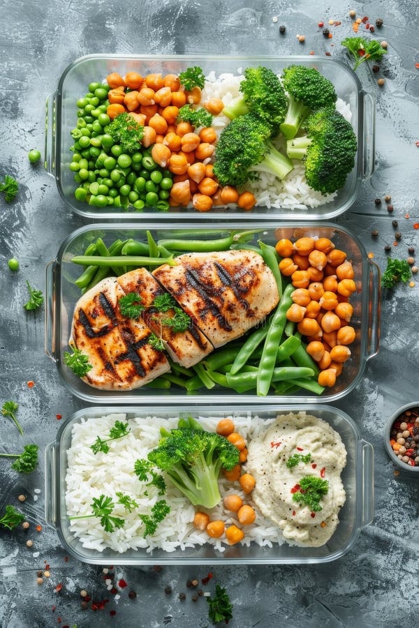 Three Transparent Plastic Containers Hold Various Types of Food, Neatly ...