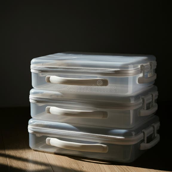 Three Transparent Plastic Storage Containers with White Handles are ...
