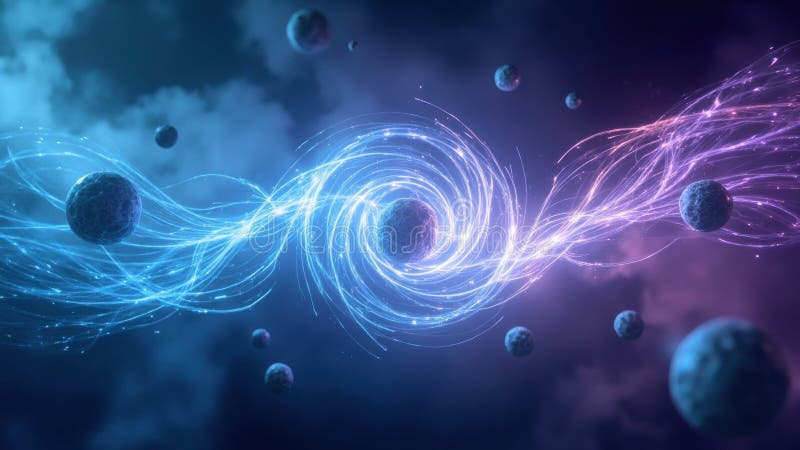 Three Transparent Spheres Float Amid Swirling Blue and Purple Energy ...