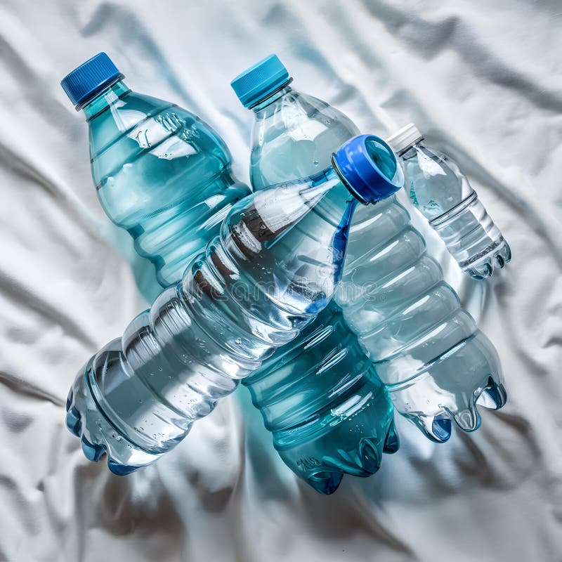 Three Transparent Water Bottles on White Background, Largest Tilted ...