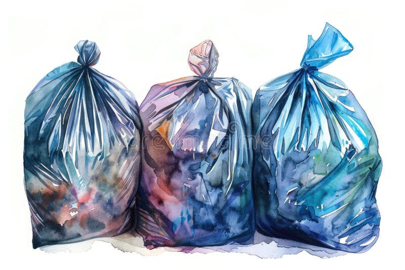 Three Trash Bags Stacked Together on a Surface Stock Image - Image of ...