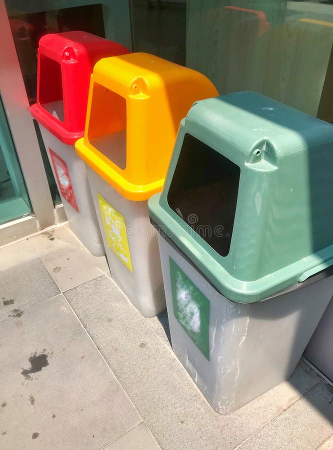 Red Bins Three with Symbol Infectious in the Outdoors Keep Clean from ...