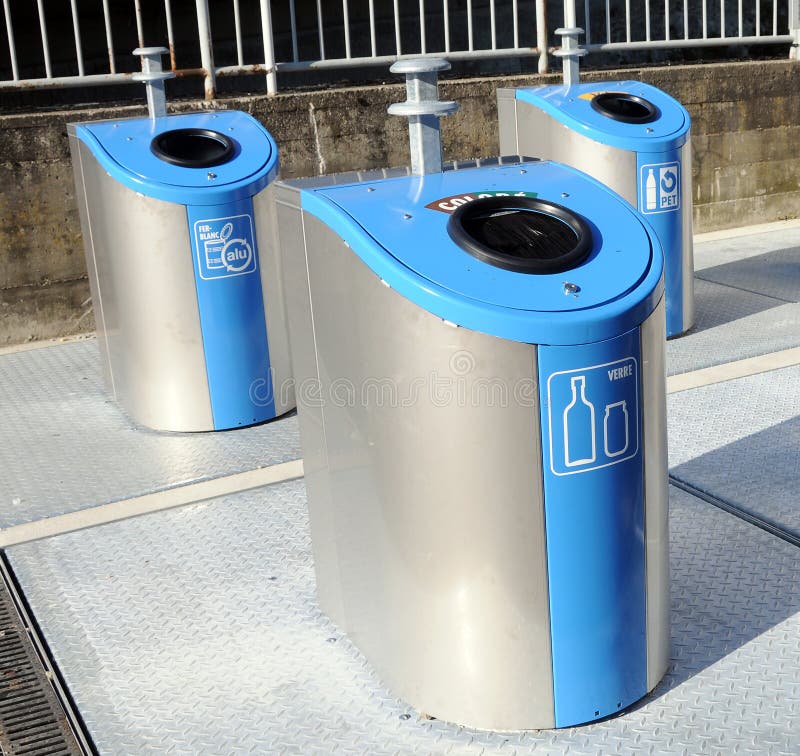 Three trash cans stock image. Image of recycle, metallic - 6008751