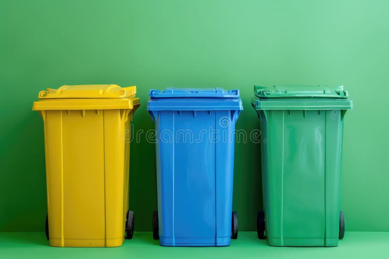 Three Trash Cans Aligned Together. Generative AI Stock Illustration ...