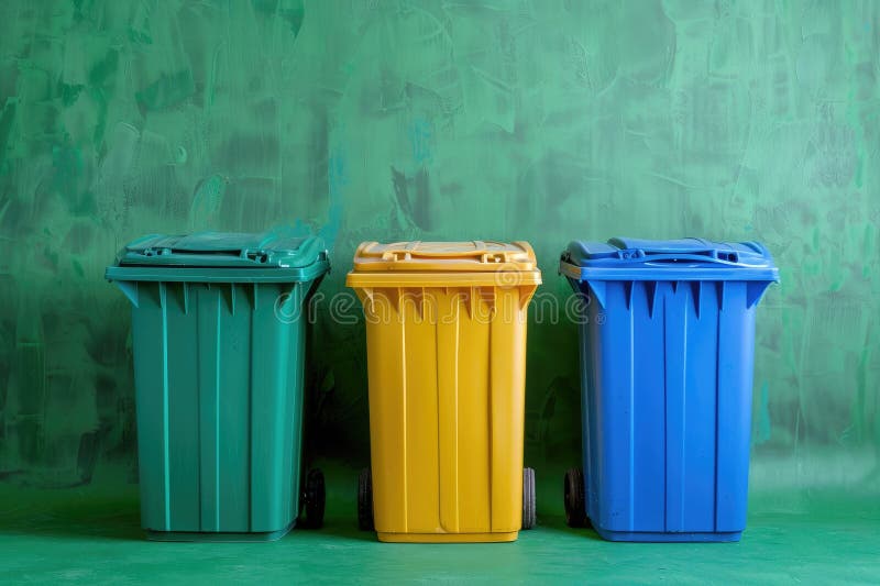 Three Trash Cans Aligned Together. Generative AI Stock Illustration ...