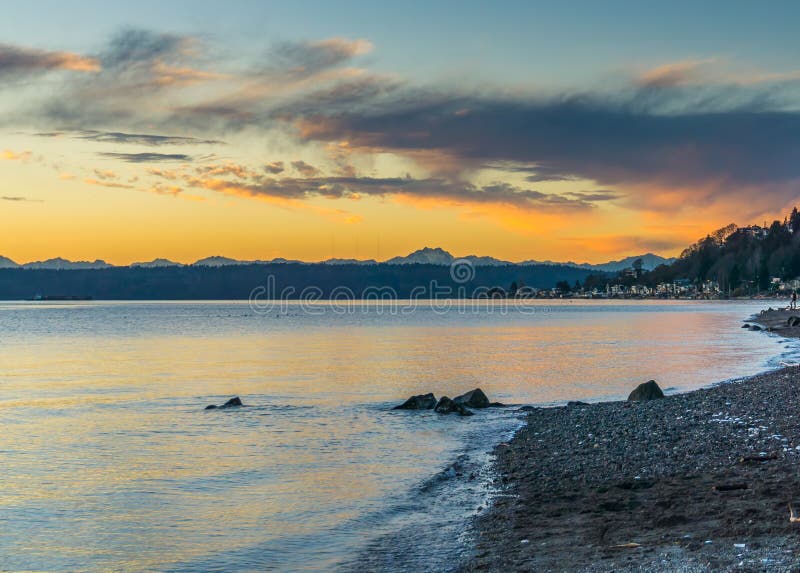 Three Tree Point Sunset stock image. Image of ocean - 205783853