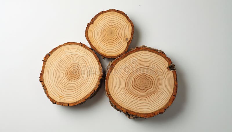 Three Tree Trunk Cross-Sections on White Background Stock Illustration ...