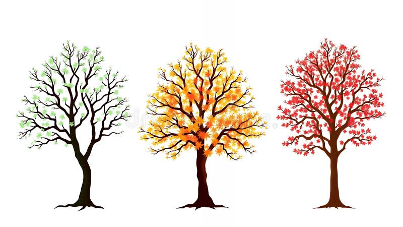 Three Trees in Different Seasons Spring Summer and Autumn Stock ...