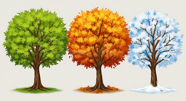 Three Trees Represent Different Seasons Side by Side. the First Tree ...