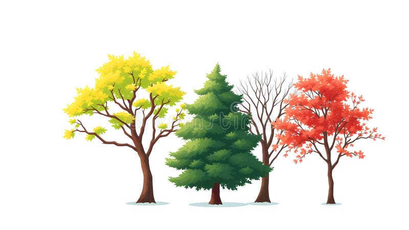 Three Trees are Shown in a Row, with One Being a Pine Tree, One a Maple ...