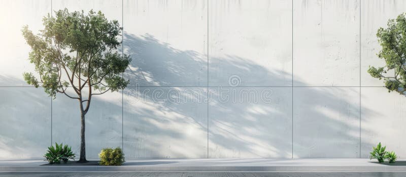 Three Trees Standing in Front of White Wall Stock Image - Image of ...