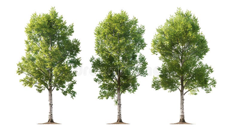 Three Trees with Different Colored Leaves, One is Yellow, One is Red on ...