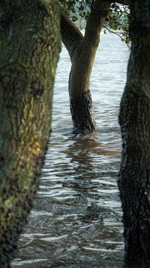 Three Trees in Water.Reflections of Nature Stock Illustration ...
