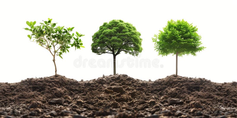 Three Trees of Varying Growth Stages Planted in Soil, Symbolizing ...