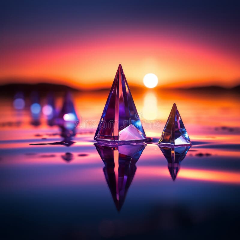 Three Triangles are Reflected in the Water at Sunset Stock Illustration ...