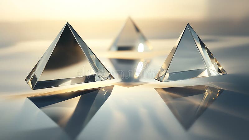 Three Triangular Glass Objects are Reflected in the Water Stock ...