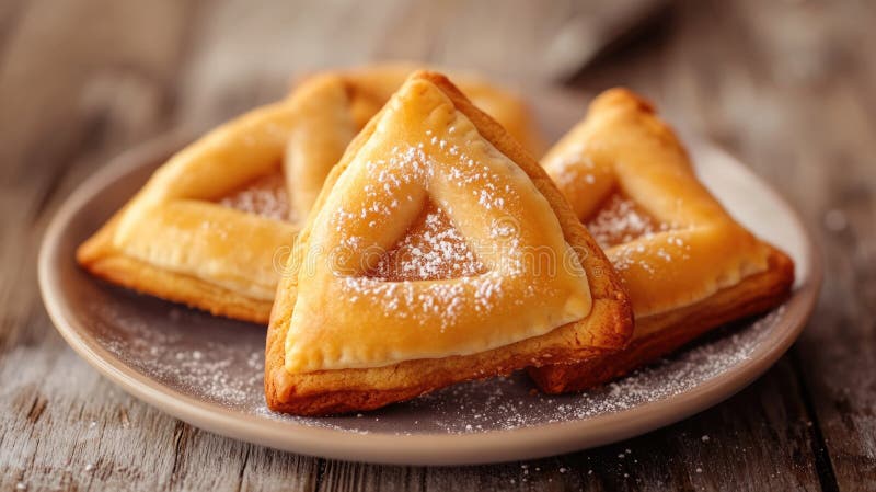 Three Triangular Pastries Powdered Sugar Top Stock Photos - Free ...