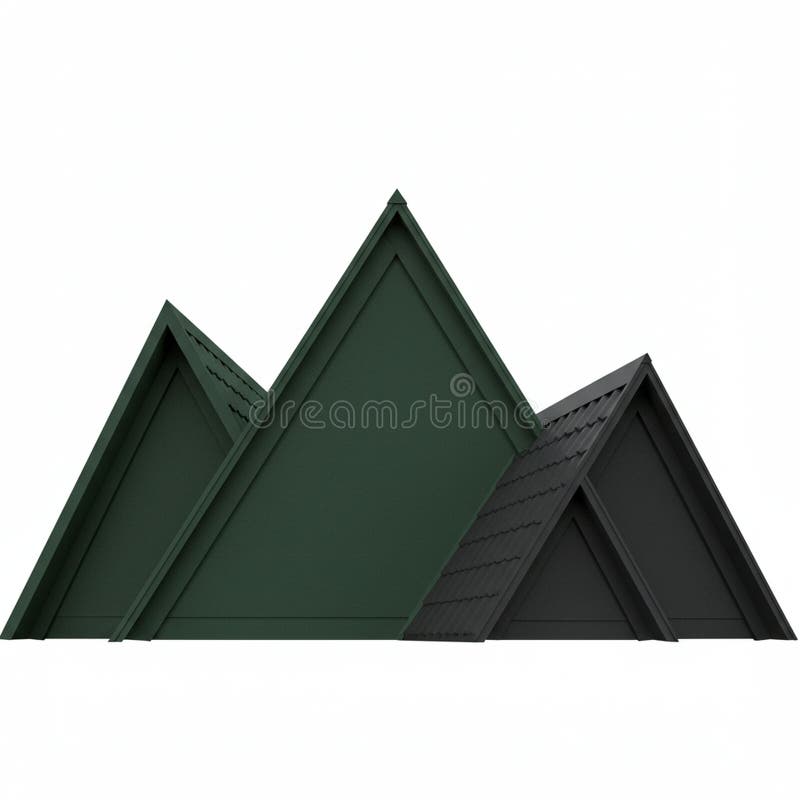 Three Triangular Structures with Steep Gabled Roofs are Aligned in a Row. the Largest is Stock ...