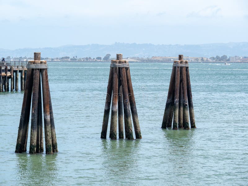 Triangular Wooden Markers Sticking Out of the Water at a Dock on Stock ...