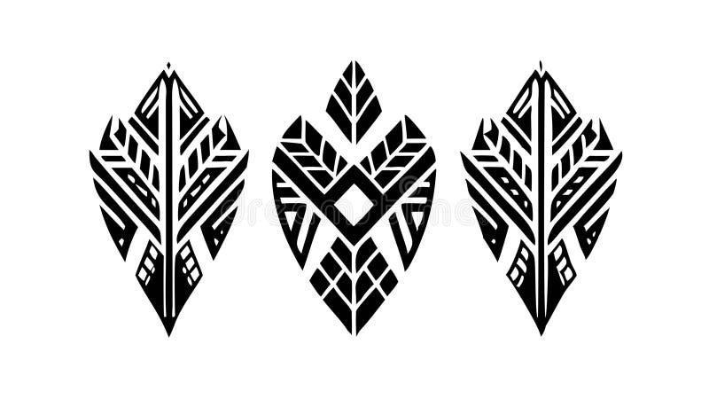 Three Tribal Feather or Leaf Designs, Indigenous Art Elements, Vector ...