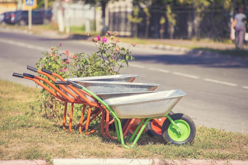Three trolleys for garbage stock photo. Image of housekeeper - 127499094