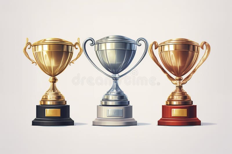Three Trophies of Different Colors - Gold, Silver, and Bronze - Placed ...