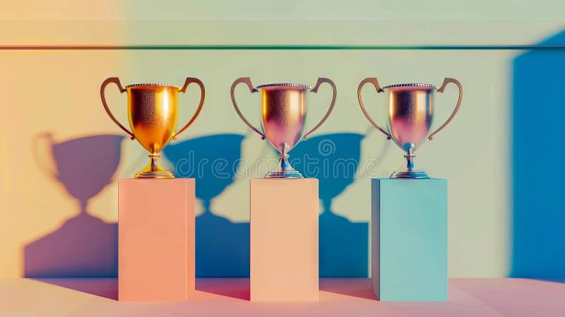 Three Trophies on Pedestals with Shadows Stock Image - Image of three ...