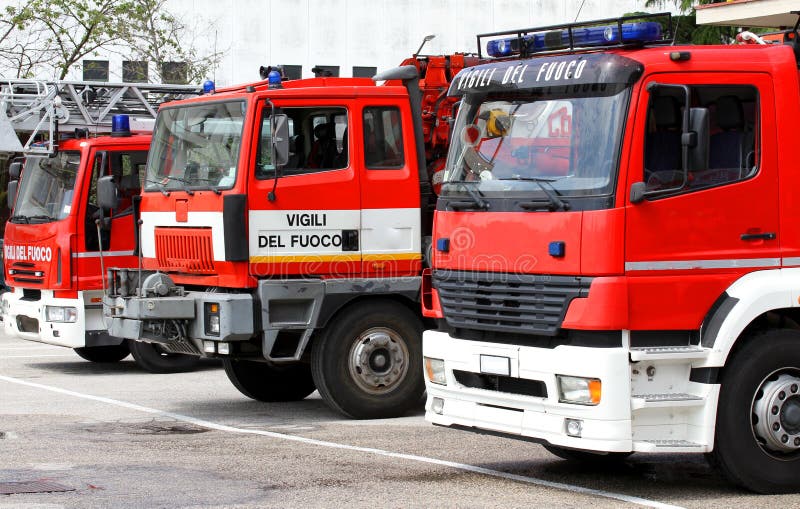 Three Trucks of Italian Firefighters Ready for Every Emergency I Stock ...