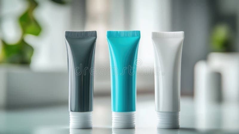 Three Tubes of Toothpaste Placed on a Table Surface Stock Image - Image ...