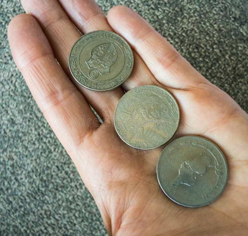 Three Tunisian Coins on the Woman S Palm Stock Photo - Image of black ...