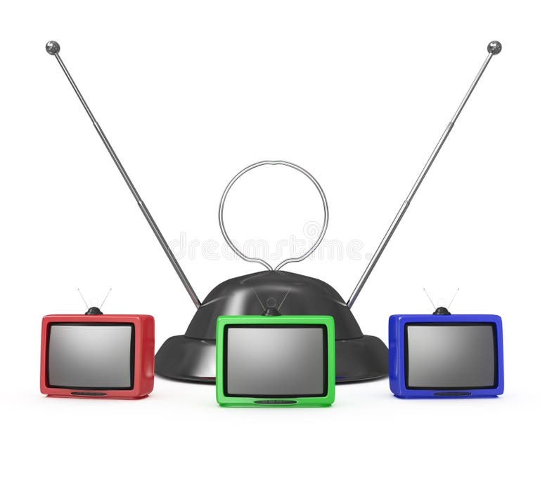 Three TVs and an antenna stock illustration. Illustration of ...