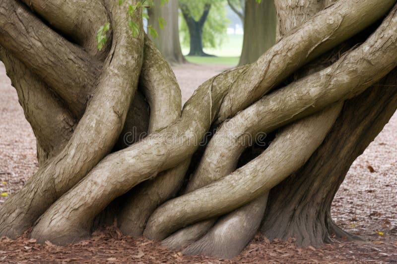 Three Twisted Tree Trunks Intertwined Together Stock Illustration ...