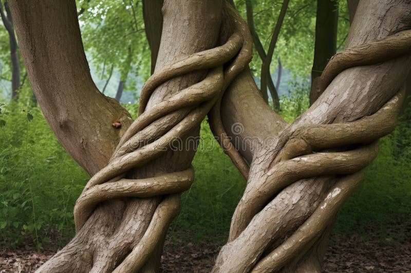 Three Twisted Tree Trunks Intertwined Together Stock Illustration ...