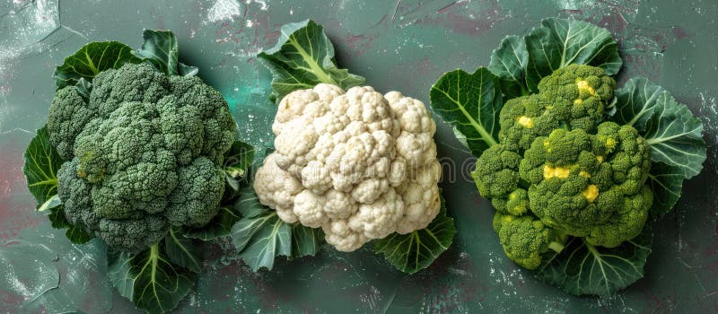 Three Types of Broccoli on Green Surface Stock Photo - Image of fresh ...