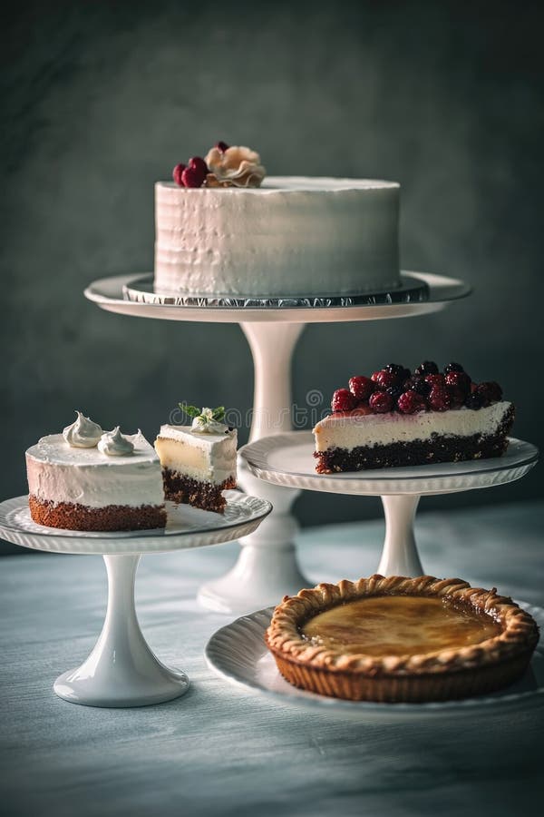 Three Types of Cakes on Plates on a Table Stock Image - Image of ...