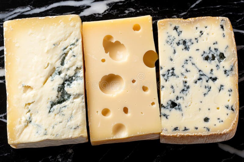 Three Types of Cheese on a Marble Background Stock Illustration ...