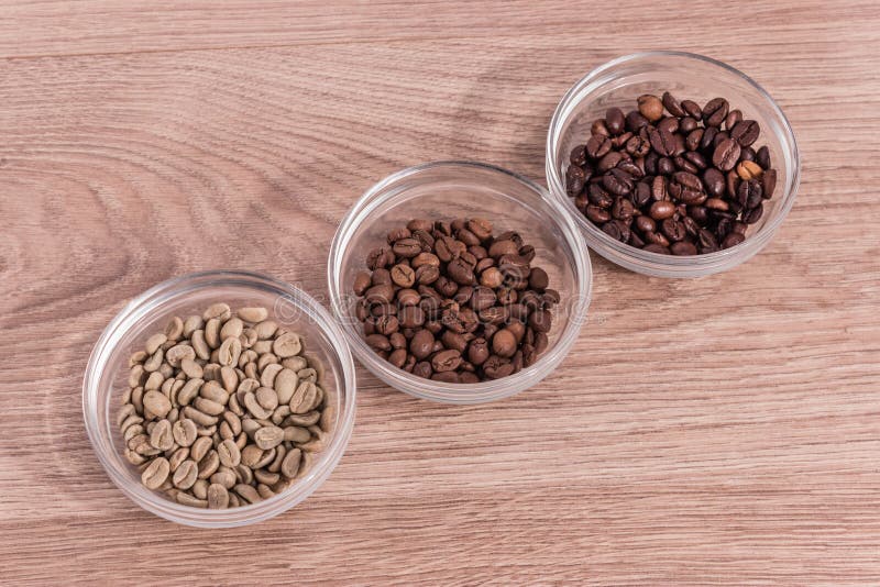 Three Types of Coffee in Glass Shelves of Diagonally Stock Photo ...
