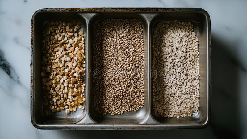 Three Types of Grains in a Metal Tray Stock Illustration - Illustration ...