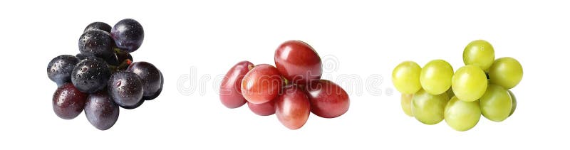 Three Types of Grapes Isolated on White Background Stock Photo - Image ...