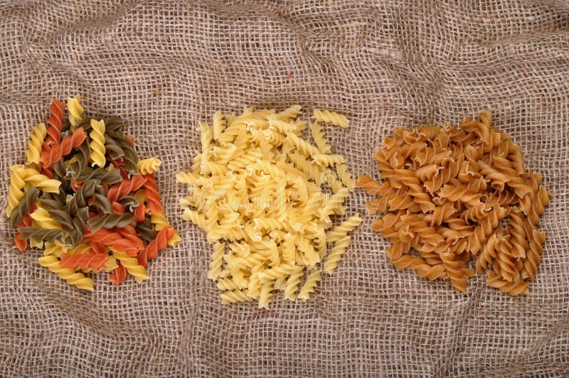 Three types of pasta stock photo. Image of granary, canvas - 30040728