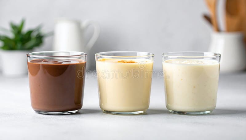 Three Types of Pudding Chocolate, Vanilla, and Rice, Arranged in Cozy ...