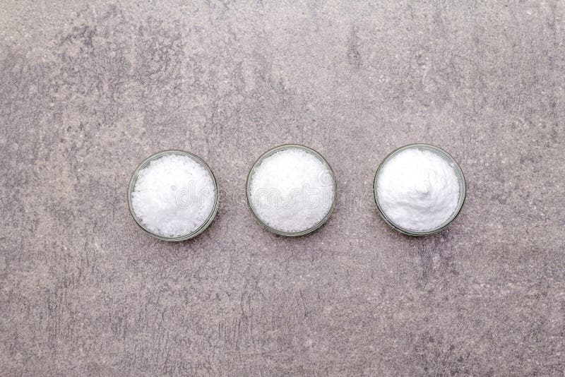 Three Types of Sea Salt - Large, Medium and Small. Gray Stone ...