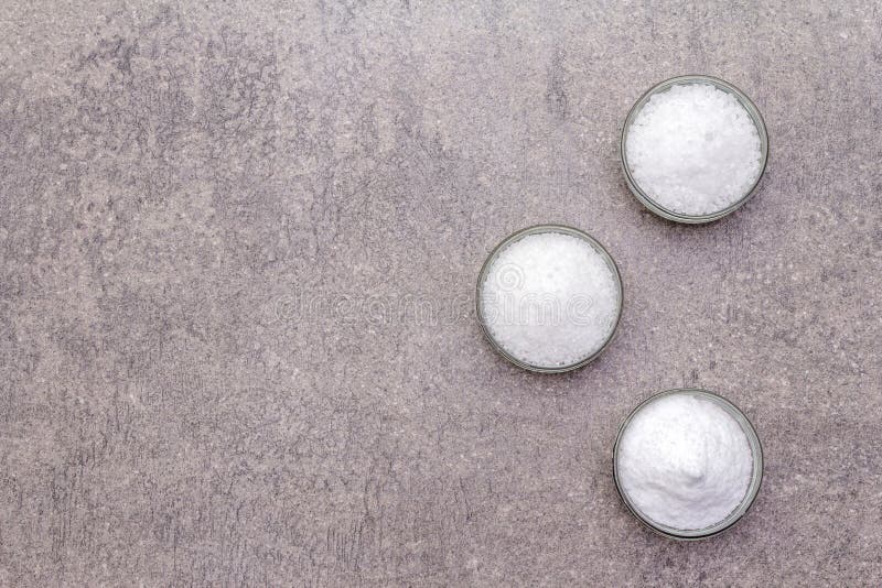 Three Types of Sea Salt - Large, Medium and Small. Gray Stone ...